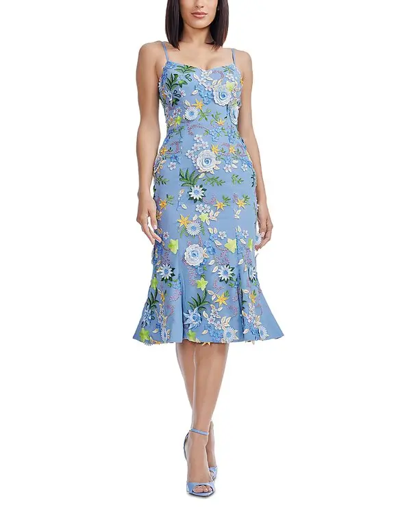 Dress The Population Allona Floral Applique Dress - Sky Multi | Editorialist
