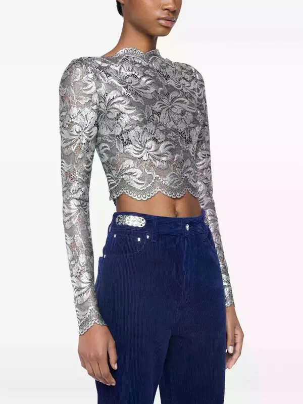 Rabanne Cropped Lace Top - Silver