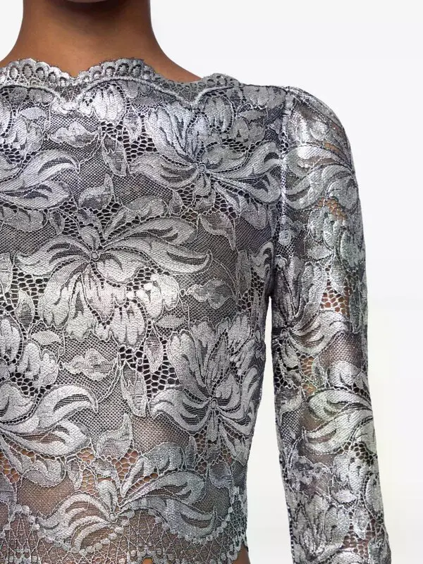 Rabanne Cropped Lace Top - Silver