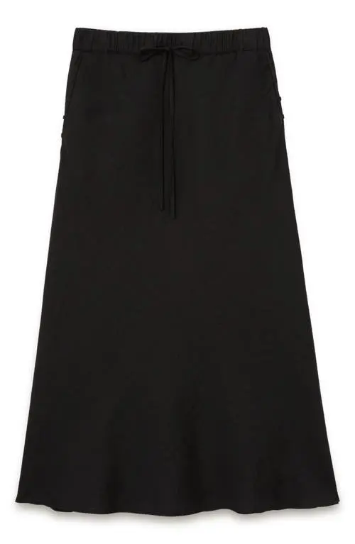 REISS Roxi Linen Midi Skirt With Drawstring Waist - Black