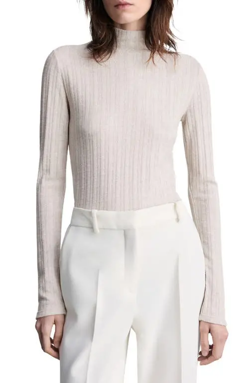 Mango Mock Neck Long Sleeve Rib Top - Light/pastel Grey