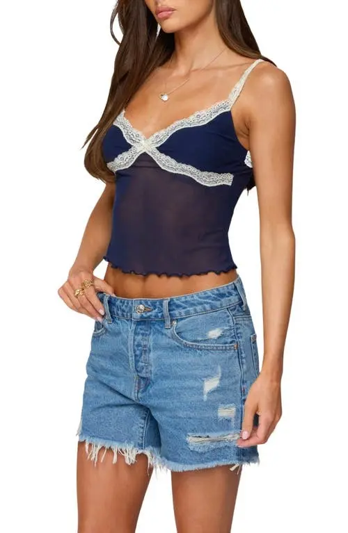 EDIKTED Lacey Contrast Mesh Tank - Navy