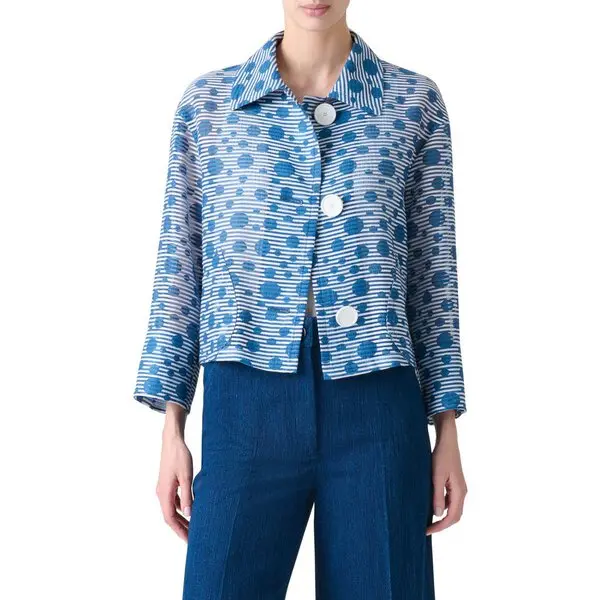 Akris Stripe Dot Organza Crop Jacket
