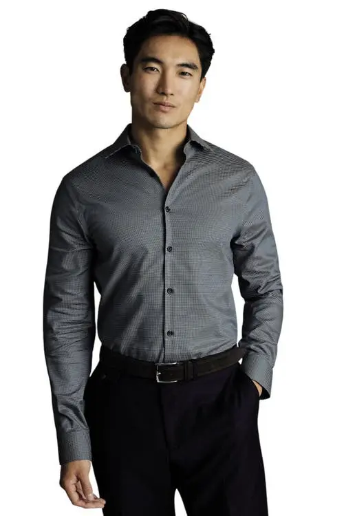 CHARLES TYRWHITT Non-iron Stretch Texture Circle Shirt - Charcoal