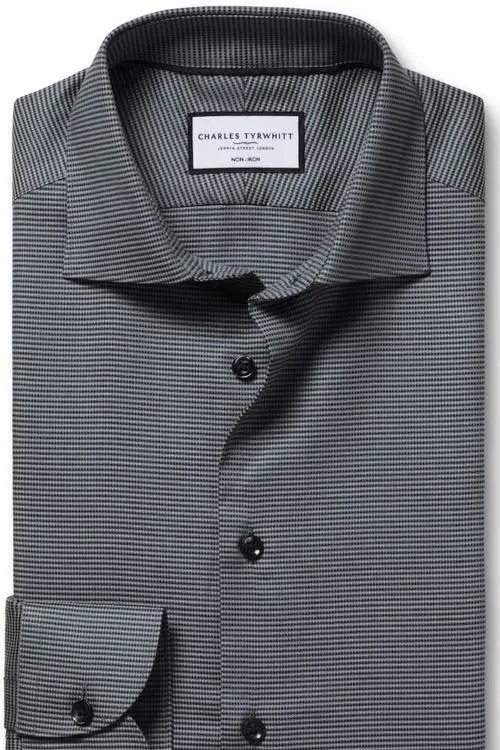 CHARLES TYRWHITT Non-iron Stretch Texture Circle Shirt - Charcoal