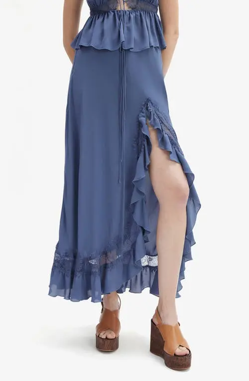 Bardot Amari Lace & Ruffle Maxi Skirt - Dusty Blue