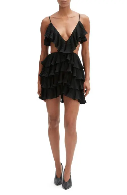 Bardot Ilara Ruffle Pleated Cutout Minidress - Black