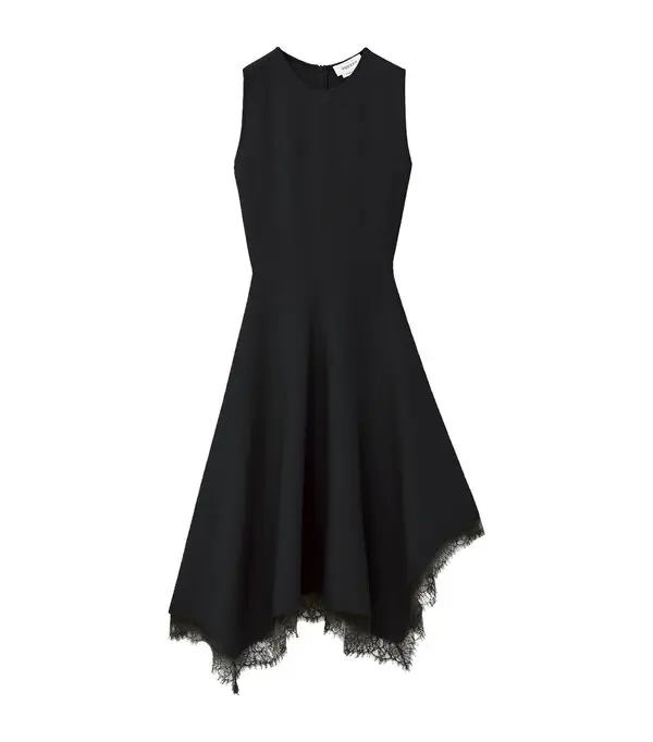 Alexander McQueen Lace-trim Asymmetric Midi Dress - Black