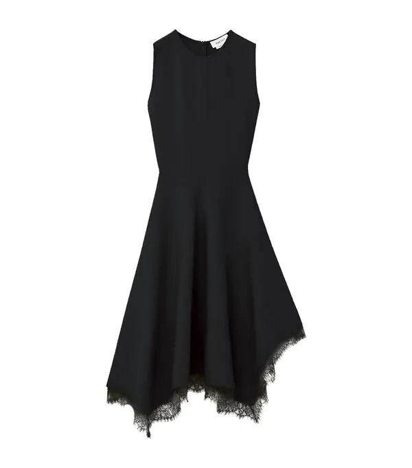 Alexander McQueen Lace-trim Asymmetric Midi Dress - Black