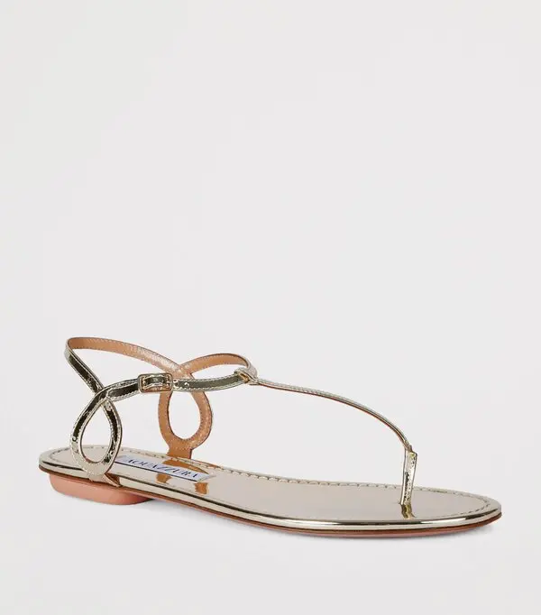 AQUAZZURA Metallic Leather Almost Bare Sandals - Gold