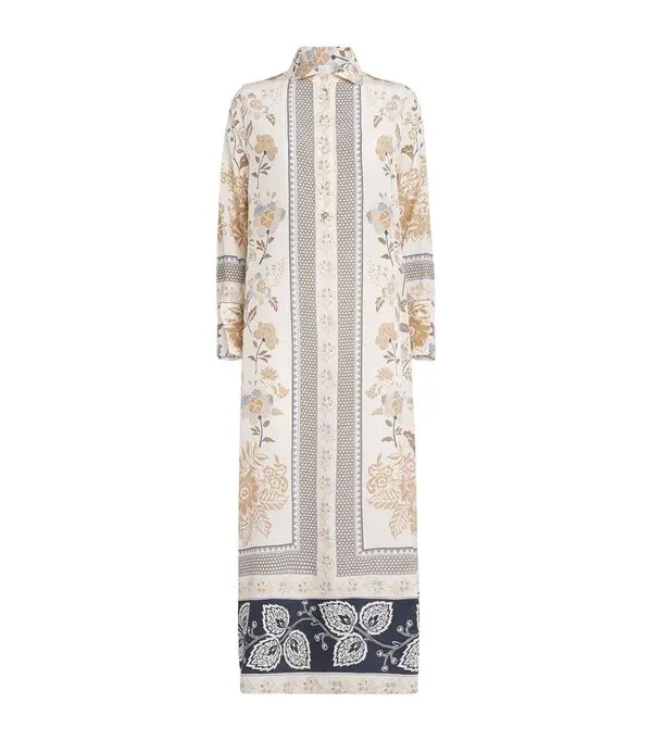 Eleventy Silk Floral Kaftan Maxi Dress - Beige