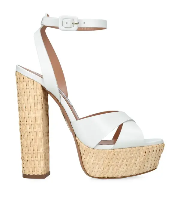 AQUAZZURA Leather Sunseeker Plateau Platform Sandals - White