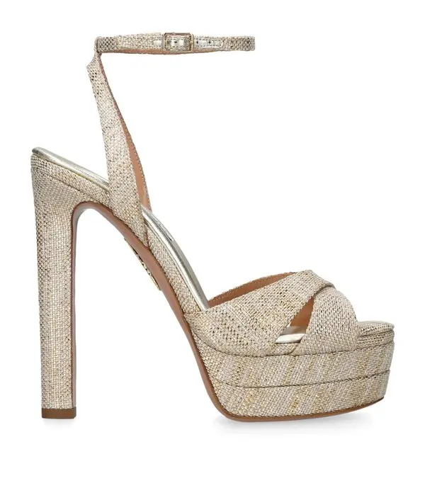 AQUAZZURA Metallic Divine Plateau Platform Sandals 130 - Gold