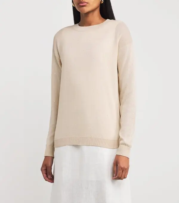 Eleventy Sequin-embellished Silk-blend Sweater - Beige