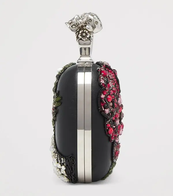 Alexander McQueen Leather Embellished Skull Knuckle Clutch - Metallic