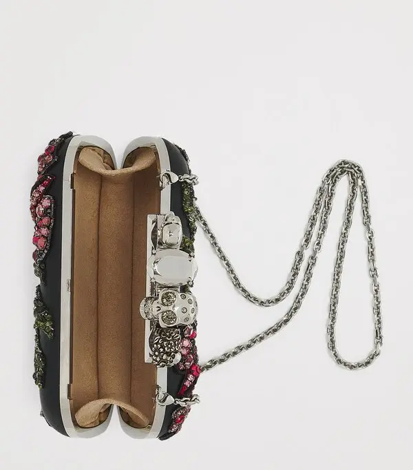 Alexander McQueen Leather Embellished Skull Knuckle Clutch - Metallic