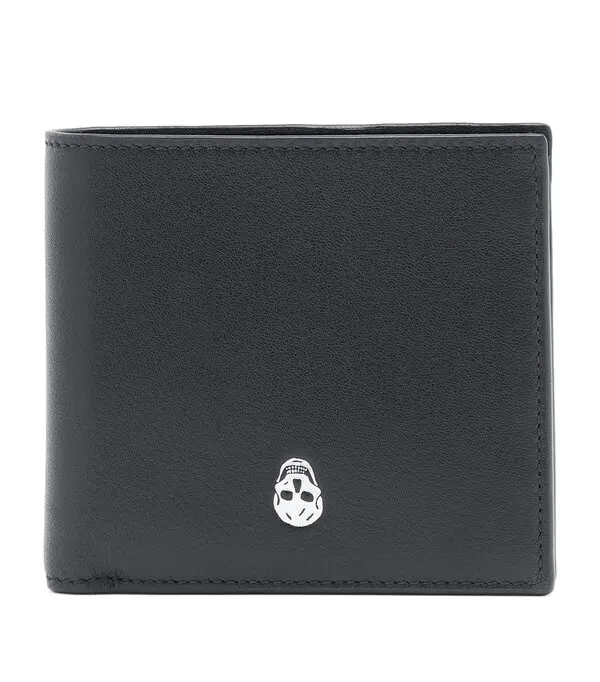 Alexander McQueen Calfskin Bifold Card Holder With Skull - Black
