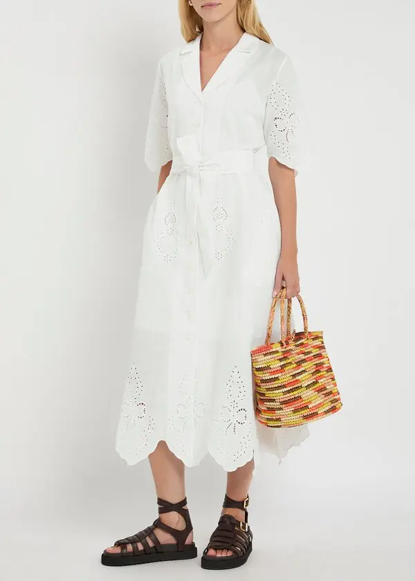 Evi Grintela Molly Embroidered Linen-blend Midi Dress
