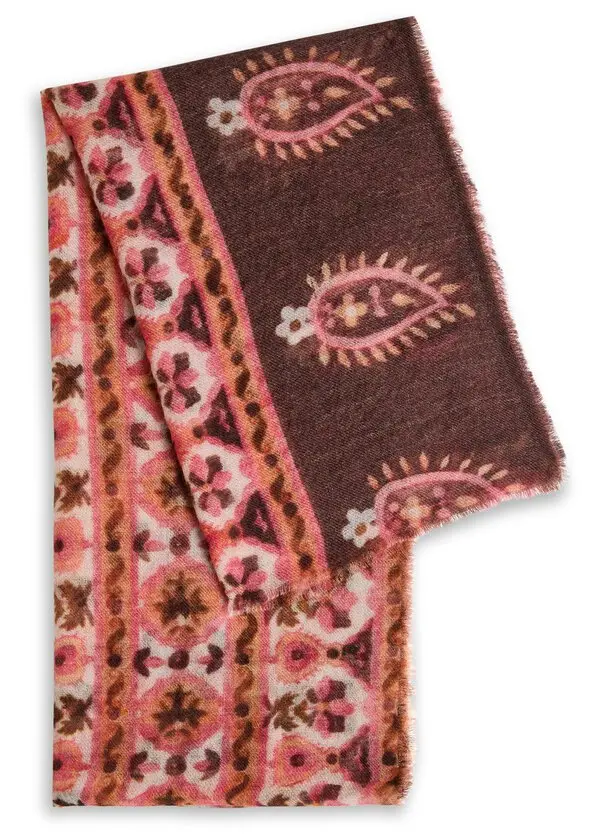 AMA PURE Printed Cashmere Scarf - Coral