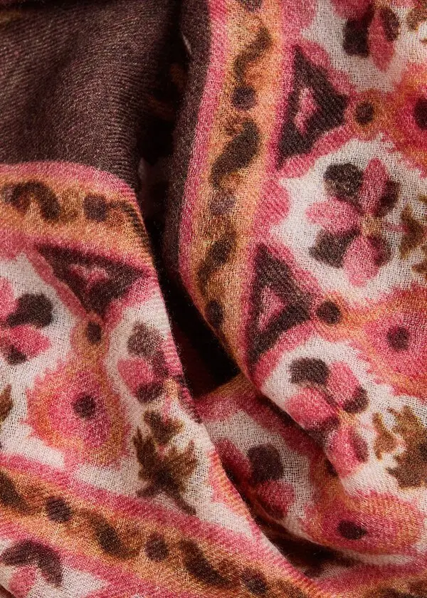 AMA PURE Printed Cashmere Scarf - Coral