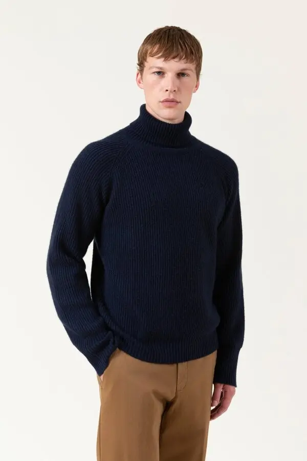 AUTORE Gregory Fine Knit Turtleneck Sweater - Blu Notte