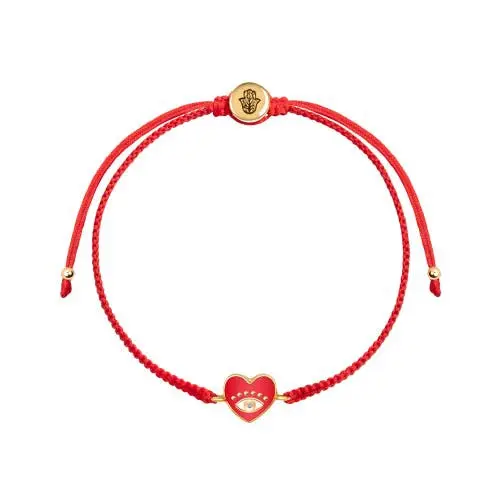 KARMA AND LUCK Evil Eye Heart Charm String Bracelet - Red