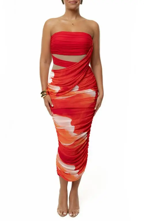 JLUXLABEL Ruched Strapless Midi Dress