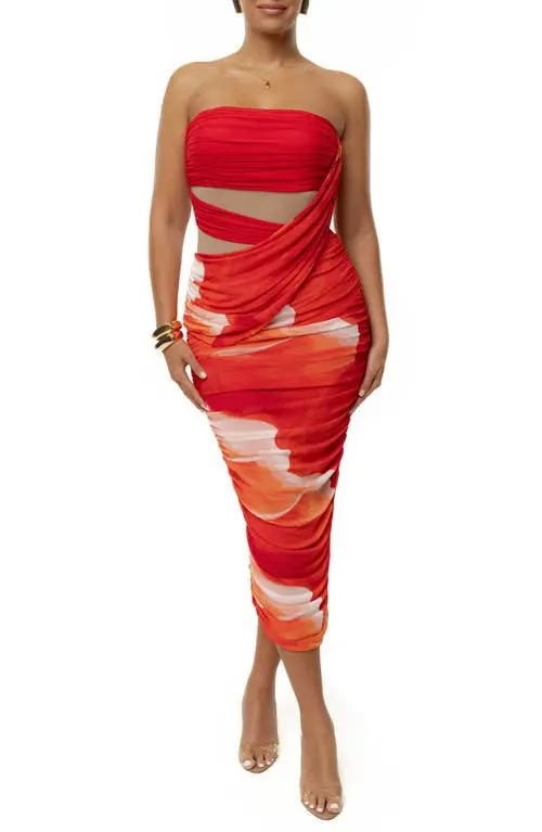 JLUXLABEL Ruched Strapless Midi Dress
