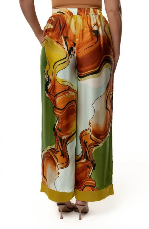 JLUXLABEL Jet Set Satin Wide Leg Pants - Green