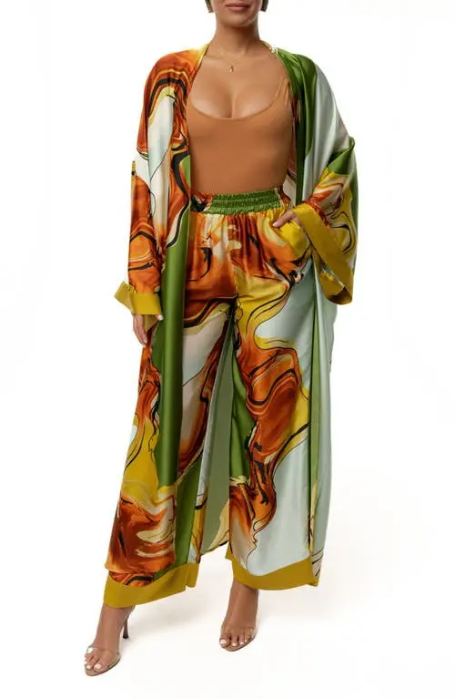JLUXLABEL Jet Set Satin Wide Leg Pants - Green