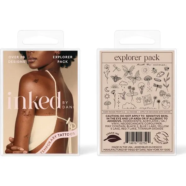 INKED BY DANI Explorer Temporary Tattoos Pack - Black