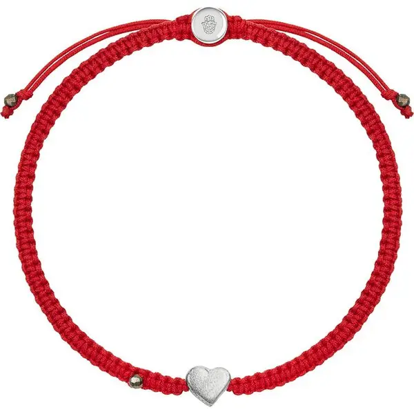 KARMA AND LUCK Protected Lovered String Heart Charm Bracelet - Red/silver