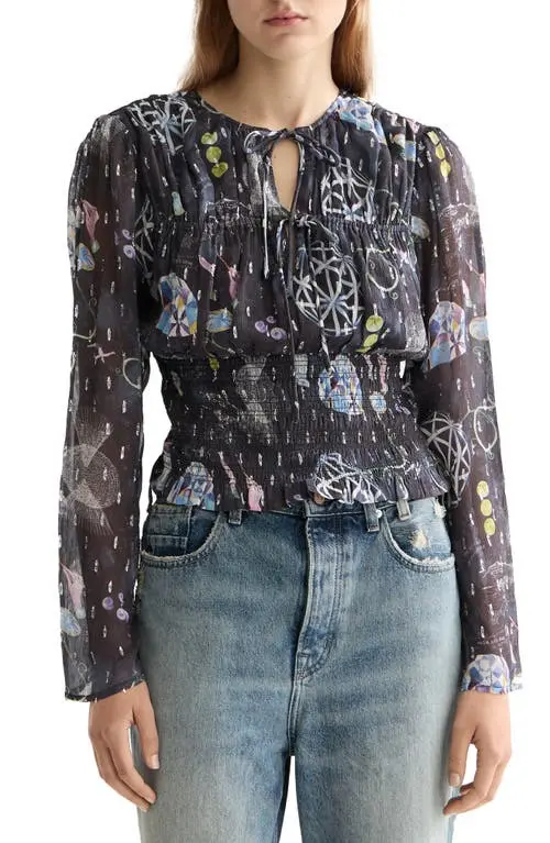 Scotch & Soda Long Sleeve Smocked Waist Chiffon Top