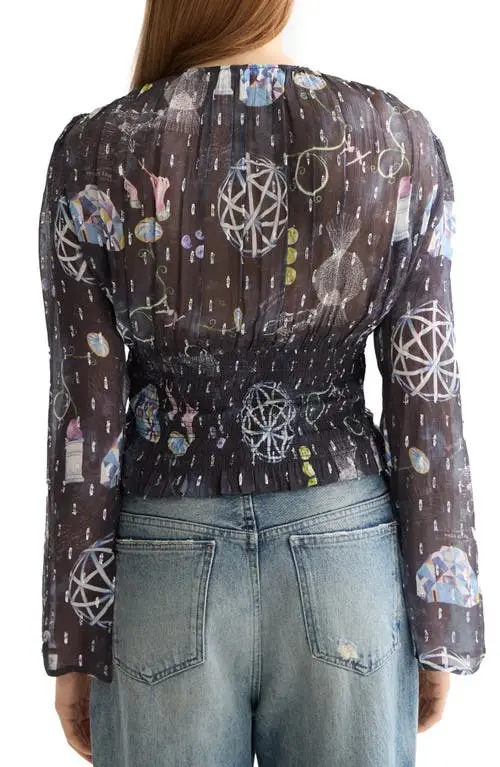Scotch & Soda Long Sleeve Smocked Waist Chiffon Top