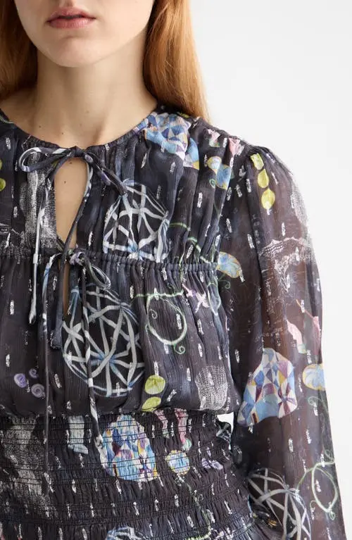 Scotch & Soda Long Sleeve Smocked Waist Chiffon Top