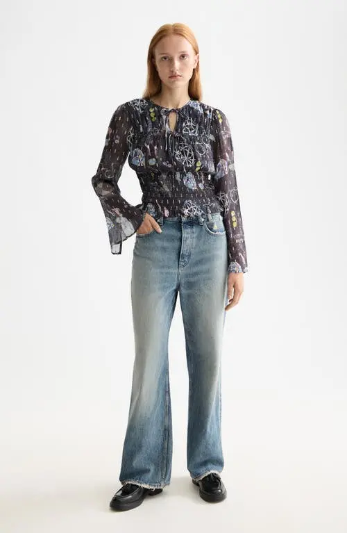 Scotch & Soda Long Sleeve Smocked Waist Chiffon Top