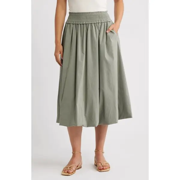 Wit & Wisdom Smocked Waist Bubble Hem Midi Skirt - Deep Seagrass