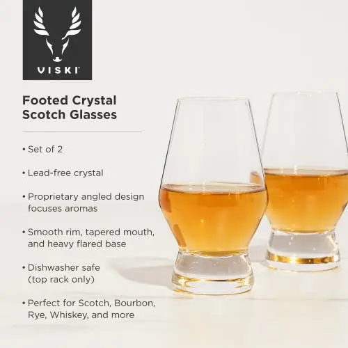 VISKI Raye Crystal Footed Scotch Glasses Set Of 2