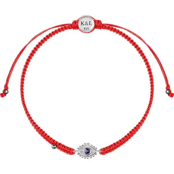 KARMA AND LUCK Red String Amethyst Evil Eye Charm Bracelet - Red/silver