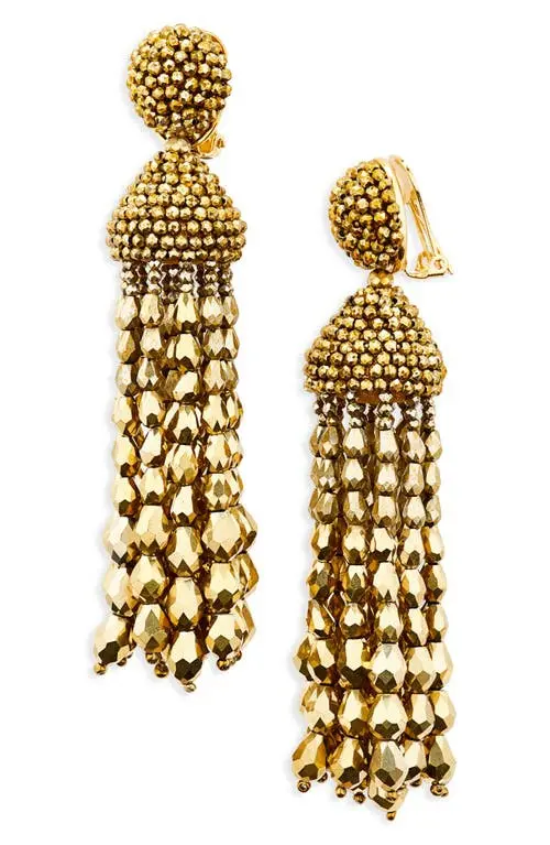 Oscar De La Renta Beaded Chandelier Clip-on Earrings - Yellow Gold