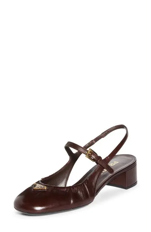 Prada Ruched Mary Jane Slingback Pumps - Moro