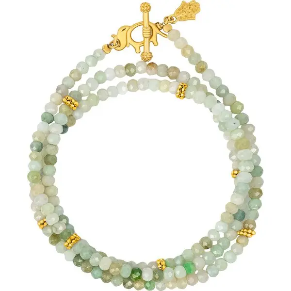 KARMA AND LUCK Manifest Abundance Jade Elephant Wrap Bracelet - Pastel Green/gold