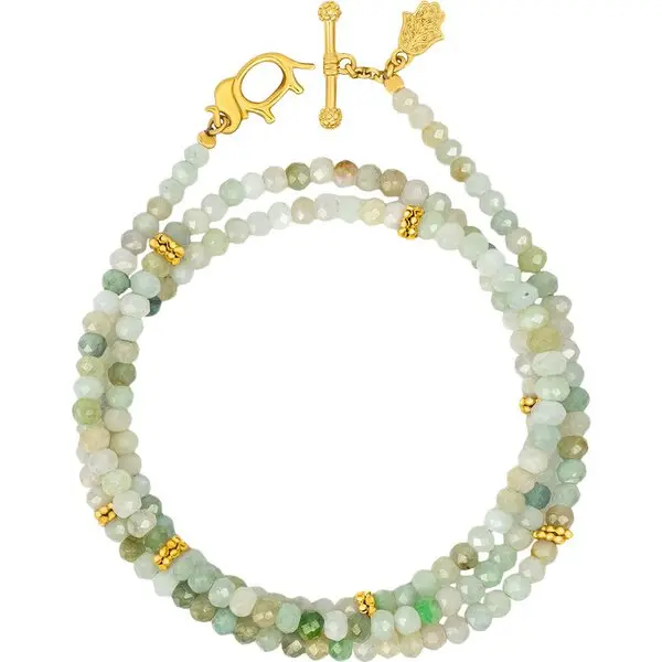 KARMA AND LUCK Jade Elephant Gold Plated Wrap Bracelet - Pastel Green/gold