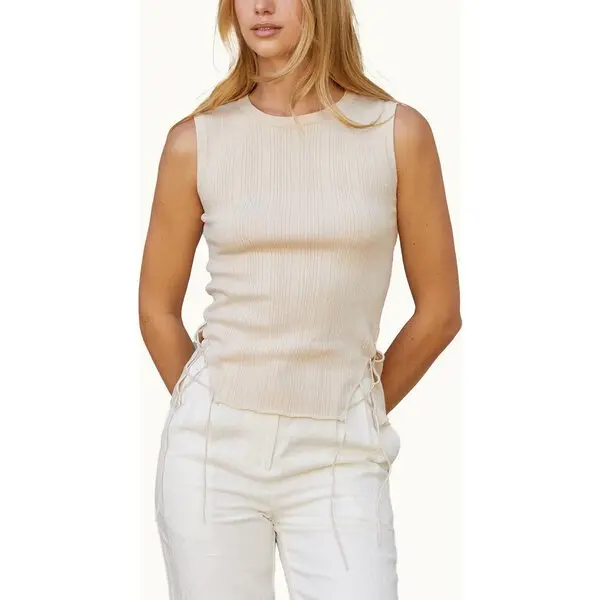 CRESCENT Lace-up Linen Blend Knit Tank Top