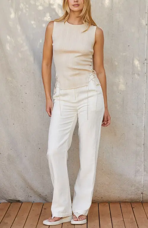 CRESCENT Lace-up Linen Blend Knit Tank Top