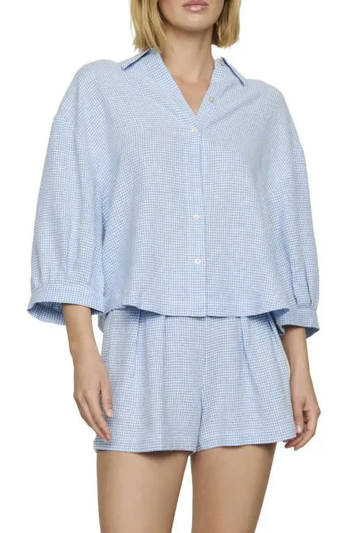 Eberjey Relaxed Linen Blend Button-up Sleep Shirt - Gingham White/summer