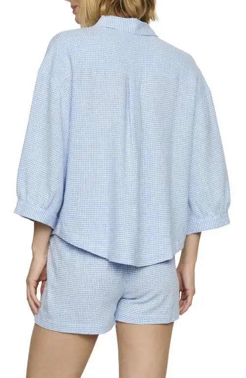 Eberjey Relaxed Linen Blend Button-up Sleep Shirt - Gingham White/summer