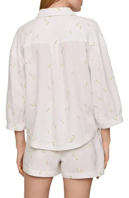 Eberjey Relaxed Linen Blend Button-up Sleep Shirt - Summer Daisy White