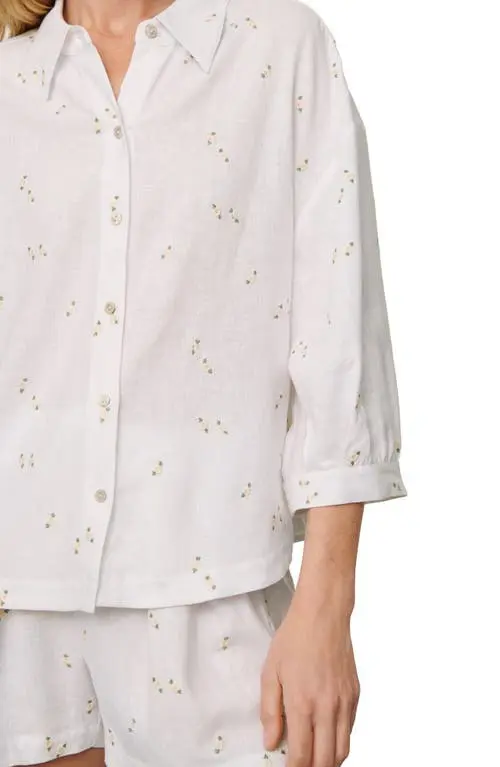 Eberjey Relaxed Linen Blend Button-up Sleep Shirt - Summer Daisy White