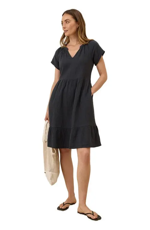 PACT Organic Cotton Coastal Double Gauze Breezy Dress - Black
